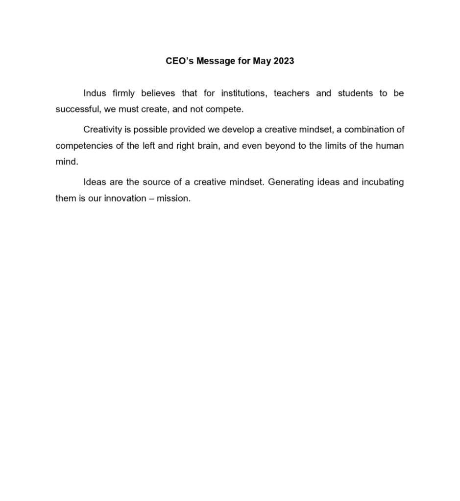 CEOs Messages - Indus Pune