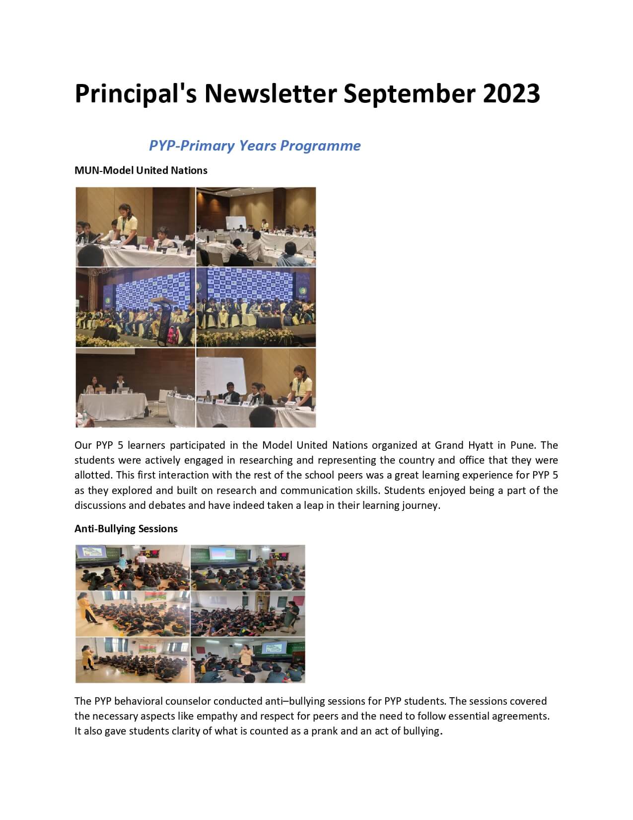 Principal Newsletter - Indus Pune
